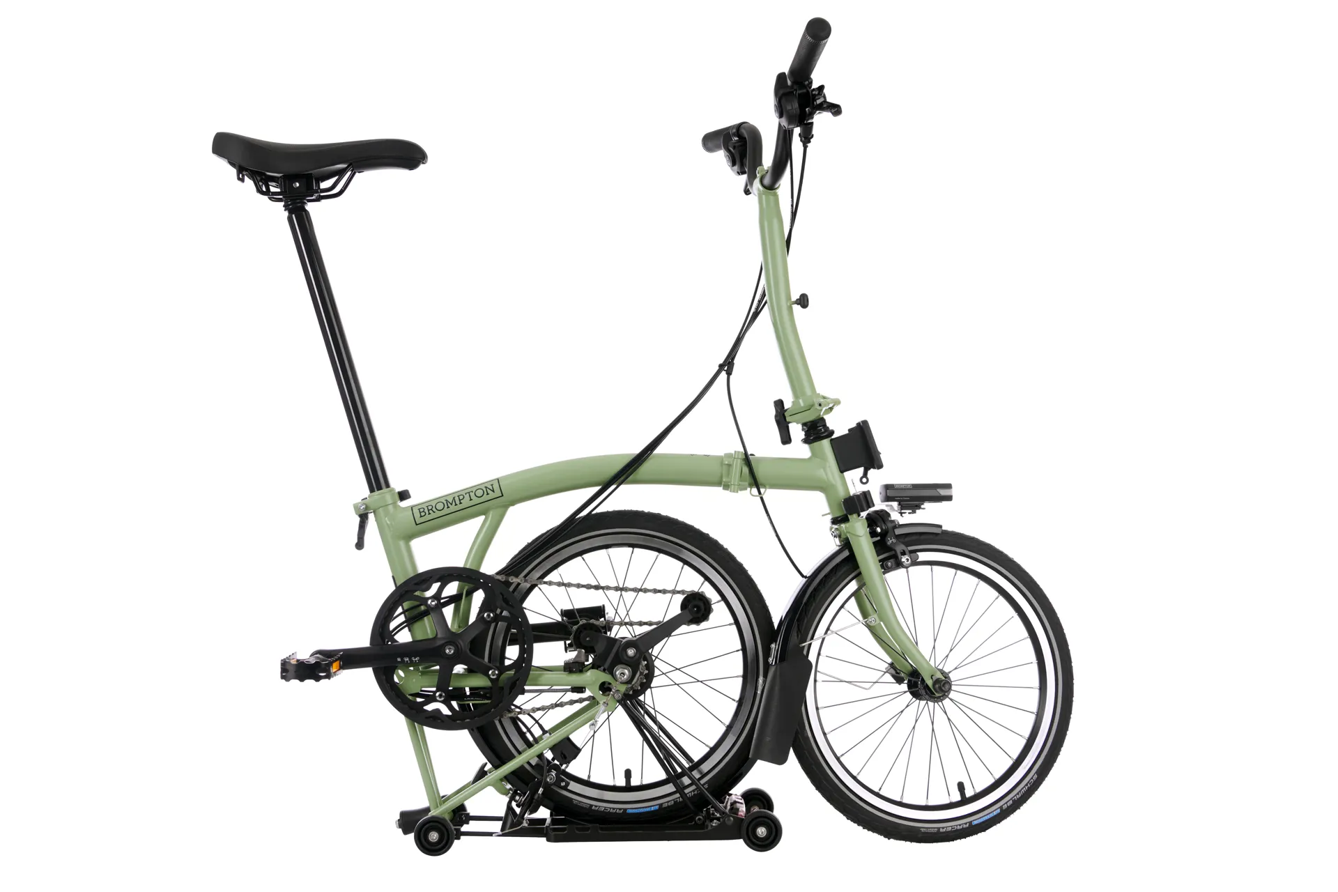 Brompton C Line Mid Bar 6 Speed Bike with rack in Matcha Green